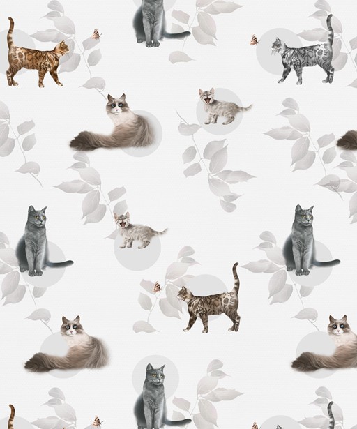Unique wallpaper with hand-drawn cute cats,