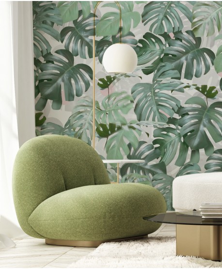 Zielona tapeta Monstera, tapeta w duże liście roślin tropikalnych