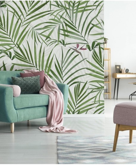 Botaniczna fototapeta na ścianę, liście palmy i kwiaty