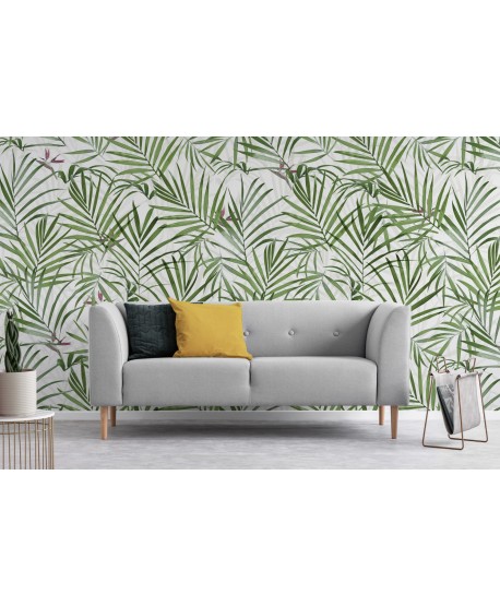 Botaniczna fototapeta na ścianę, liście palmy i kwiaty